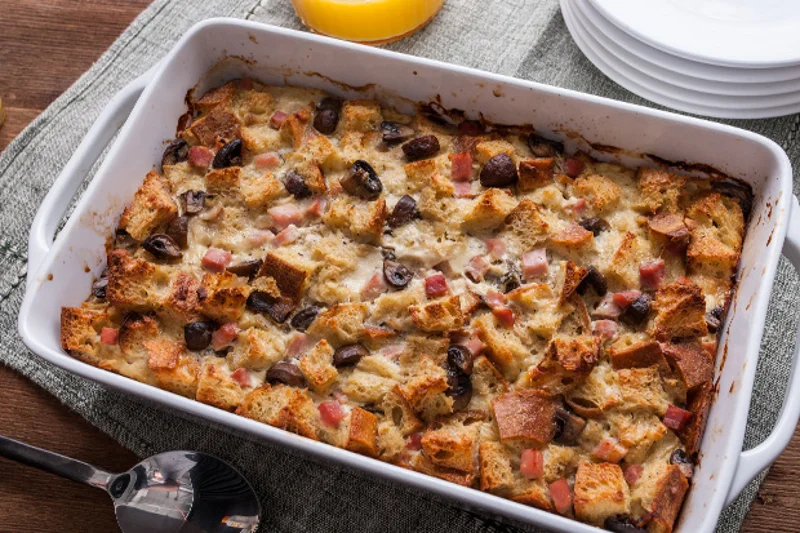Ham, Cheese, and Mushroom Strata