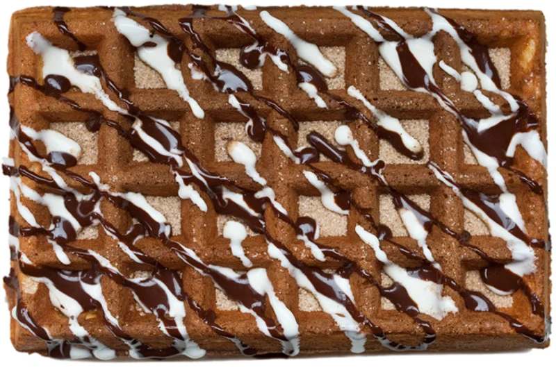 Churro-Style Waffles with Spiced Chocolate and Coconut Crema