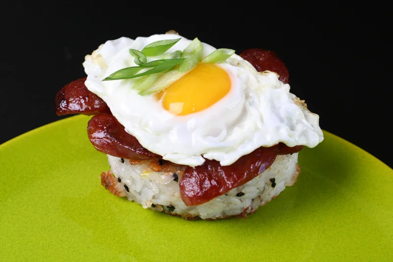 Breakfast Rice Cakes with Chinese Sausage
