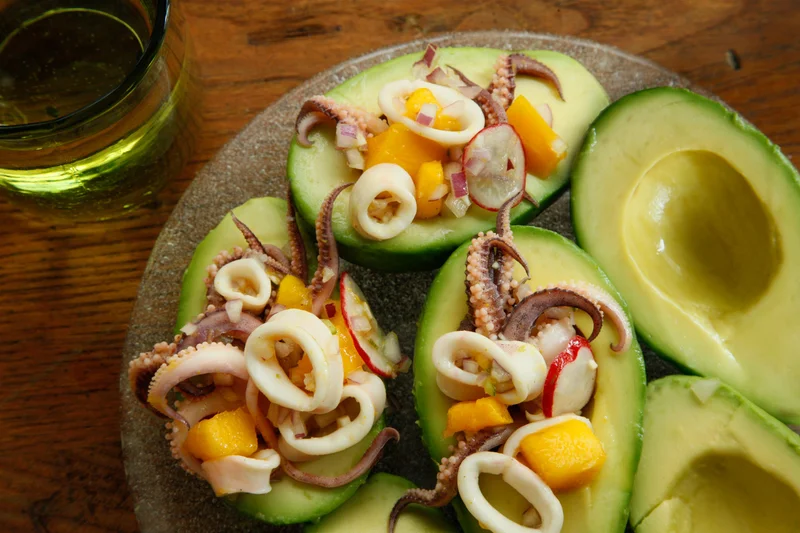 Curried Calamari Ceviche with Mango and Avocado