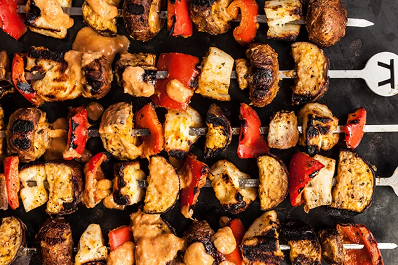 Grilled Halloumi and Vegetable Kebabs