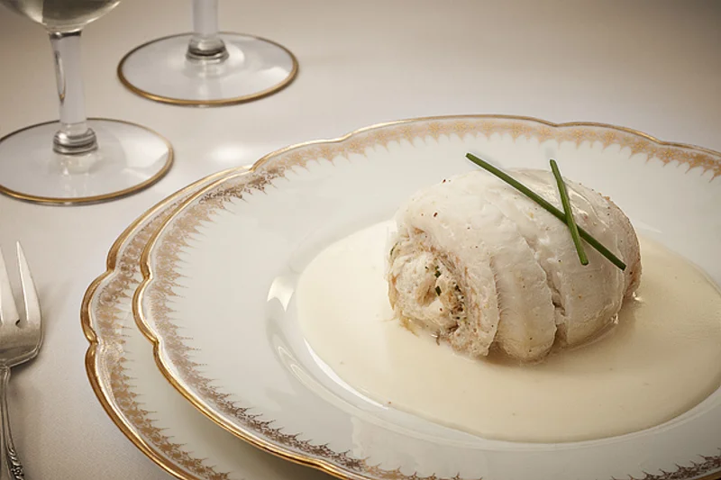 Crab-Stuffed Sole Paupiettes with Sauce Vin Blanc